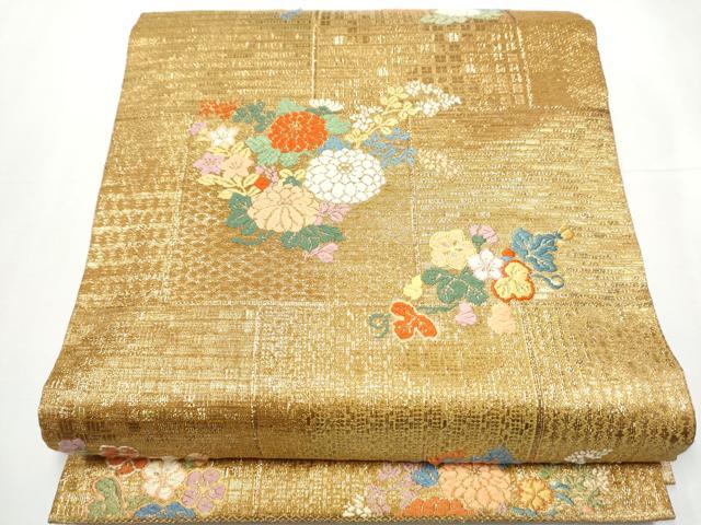 平和屋着物●西陣　織楽浅野　六通柄袋帯　唐織　草花文　金糸　正絹　逸品　CAAZ4058hy