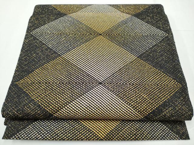 平和屋着物●八寸名古屋帯　組織　菱文　金銀糸　正絹　逸品　CAAZ4079hy