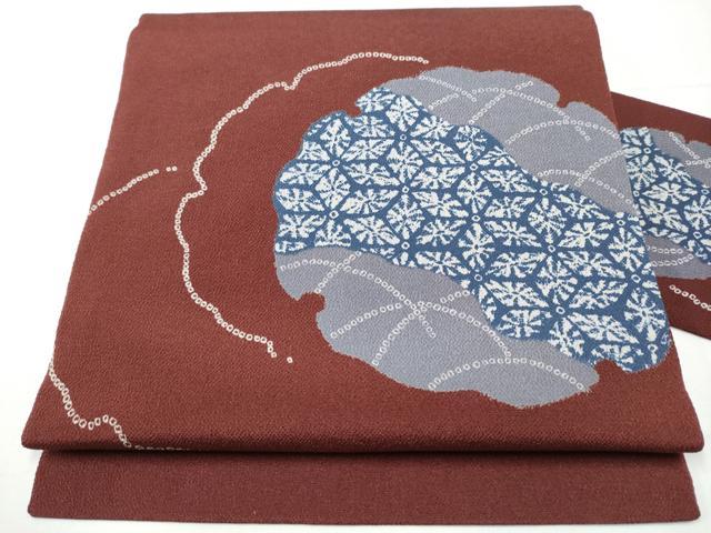 平和屋着物●九寸名古屋帯　雪輪花文　鬼しぼ縮緬　正絹　逸品　CAAZ4087hy