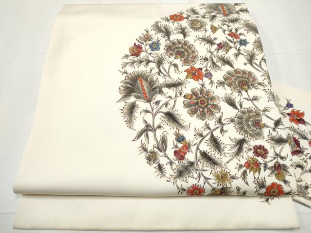 平和屋着物●塩瀬　九寸名古屋帯　手描き　更紗花文　金彩　正絹　逸品　CAAZ4092hy