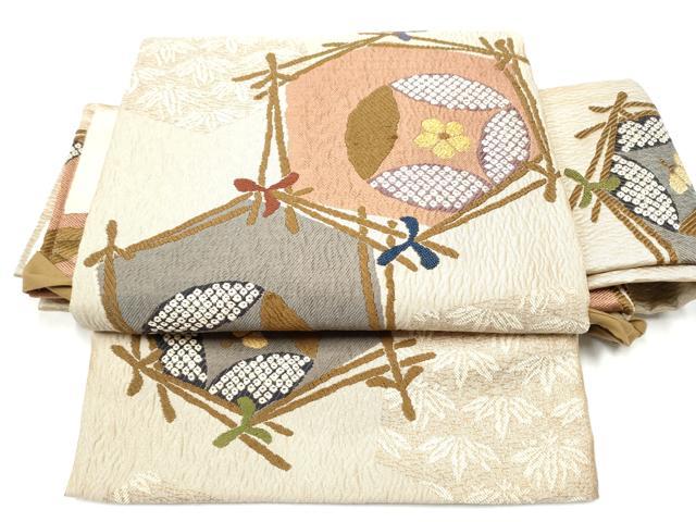 平和屋着物●ワンタッチつけ帯　七宝花文　金糸　正絹　逸品　CAAZ4098hy