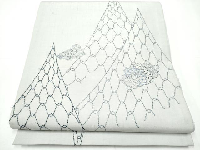 平和屋着物●全通柄袋帯　紬地　刺し子　幾何学花文　正絹　逸品　CAAZ4103hy