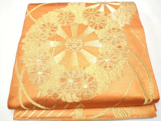 平和屋着物●西陣　川島織物　六通柄　本袋帯　源氏車花文　金糸　正絹　逸品　CAAZ4106hy