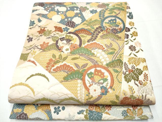 平和屋着物●六通柄袋帯　唐織　切嵌花蝶丸文　金糸　正絹　逸品　CAAZ4113hy