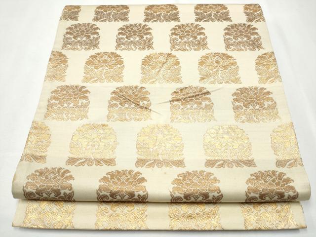 平和屋着物●龍村晋謹製　六通柄袋帯　印金牡丹文　金糸　正絹　逸品　CAAZ4118hy