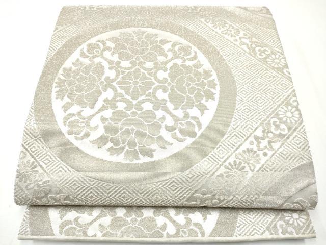 平和屋着物●太鼓柄袋帯　銀華山織　大昭和錦　プラチナ箔　正絹　逸品　CAAZ4126hy