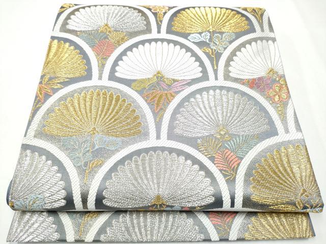 平和屋着物●六通柄袋帯　唐織　菊青海波花文　金銀糸　正絹　逸品　CAAZ4134hy