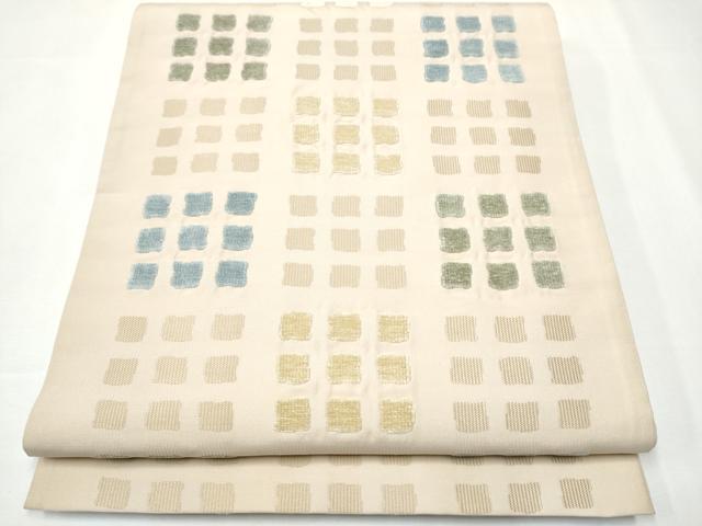 平和屋着物●太鼓柄袋帯　モール織　市松文　正絹　逸品　CAAZ4135hy