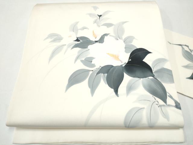 平和屋着物●塩瀬　九寸名古屋帯　作家物　枝花文　金彩　正絹　逸品　CAAZ4157hy