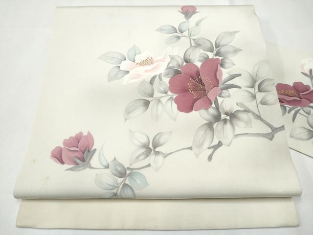 平和屋着物●塩瀬　九寸名古屋帯　作家物　手描き　枝花文　金彩　正絹　逸品　CAAZ4163hy