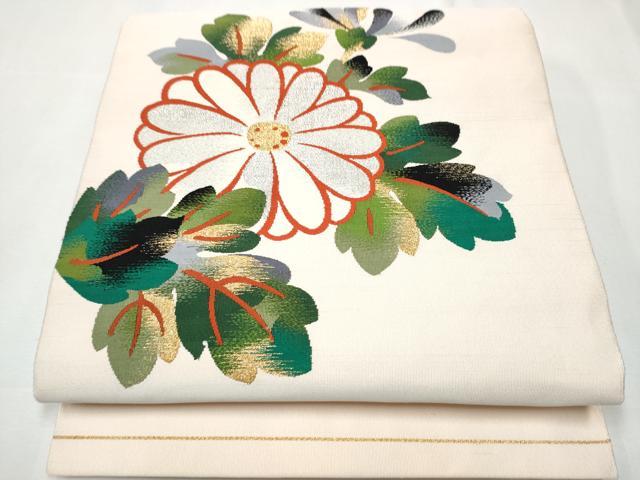平和屋着物●爪掻き本綴れ　八寸名古屋帯　菊　金銀糸　正絹　逸品　CAAZ4166hy