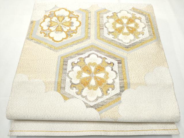 平和屋着物●爪掻き本綴れ　八寸名古屋帯　亀甲花文　金銀糸　正絹　逸品　CAAZ4183hy