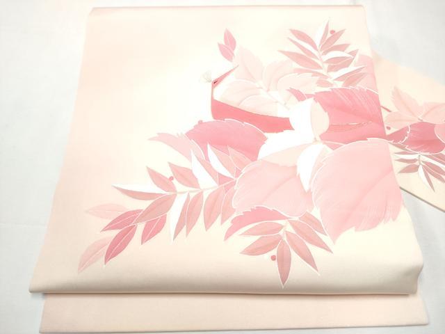 平和屋着物●塩瀬　九寸名古屋帯　作家物　駒刺繍　孔雀　金彩　正絹　逸品　CAAZ4188hy