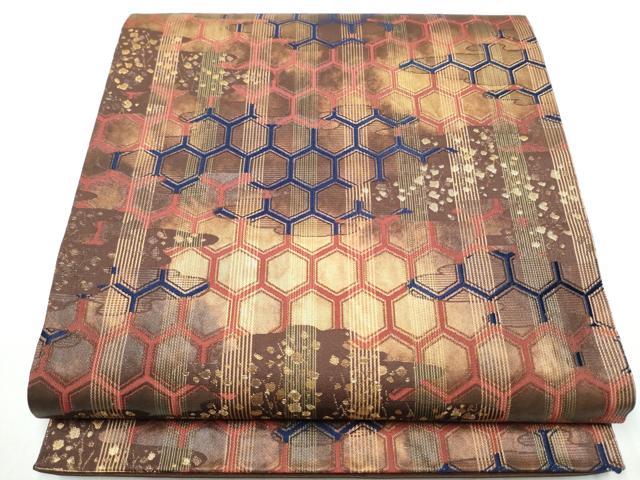 平和屋着物●ファッションデザイナー　HIROKO KOSHINO　コシノヒロコ 　六通柄袋帯　亀甲箔散らし文　金糸　正絹　逸品　CAAZ4211hy