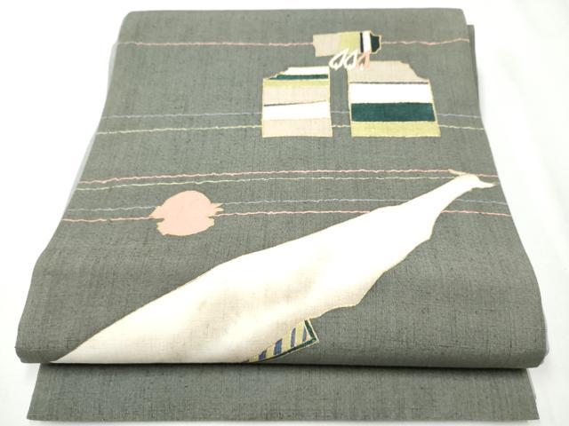 平和屋着物●太鼓柄袋帯　紬地　器物文　金彩　正絹　逸品　CAAZ4220hy