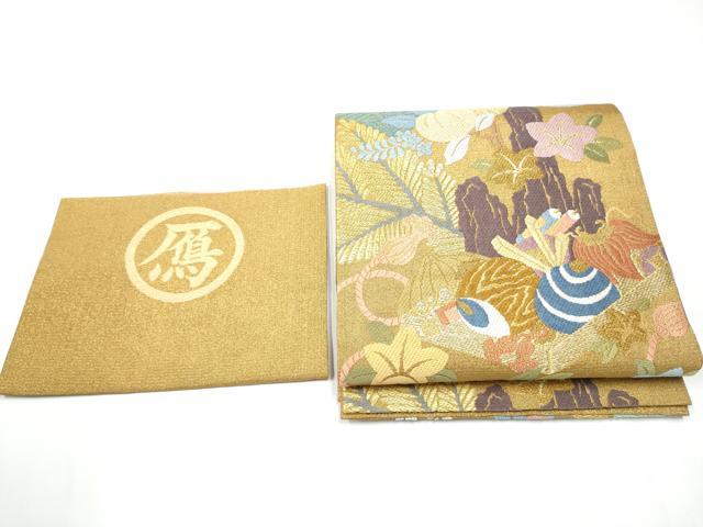 平和屋着物●六通柄袋帯　唐織　宝尽くし花文　金糸　反端付き　正絹　逸品　CAAZ4240hy
