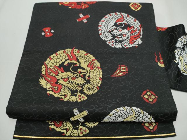 平和屋着物●九寸名古屋帯　唐織　龍　金銀糸　正絹　逸品　CAAZ4272hy