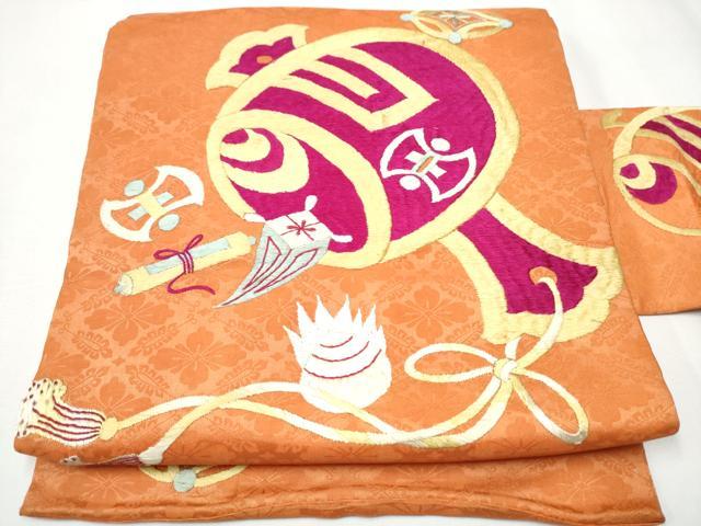 平和屋着物●アンティーク　大正ロマン　九寸名古屋帯　総刺繍　打ち出の小槌　正絹　逸品　CAAZ4284hy