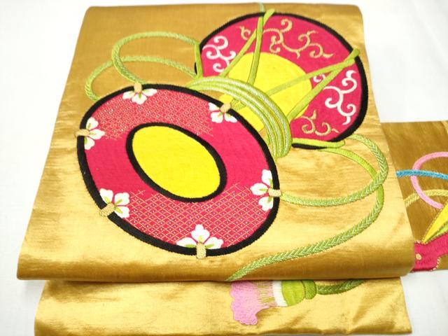 平和屋着物●アンティーク　大正ロマン　中国三大刺繍　相良刺繍　総刺繍　九寸名古屋帯　鼓花文　金銀糸　正絹　逸品　CAAZ4286hy