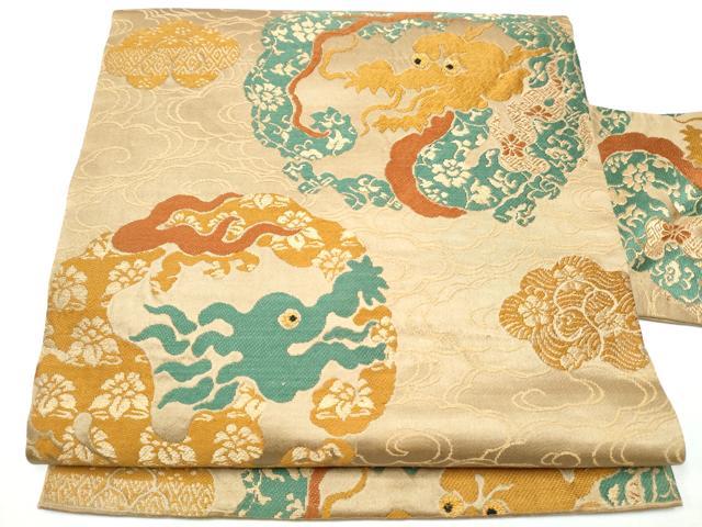平和屋着物●アンティーク　大正ロマン　九寸名古屋帯　唐織　龍　金糸　正絹　逸品　CAAZ4290hy