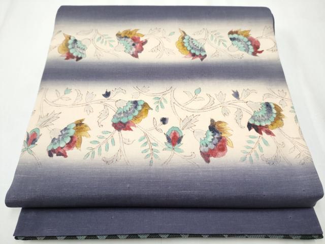 平和屋着物●両面　太鼓柄袋帯　手描き　紬地　更紗花文　正絹　逸品　CAAZ4324hy