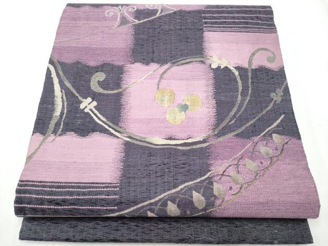 平和屋着物▽京の名門　じゅらく謹製　帝王紫　スリーシーズン　春夏秋　太鼓柄袋帯　すくい織　蔦の葉文　正絹　逸品　CAAZ4325hy