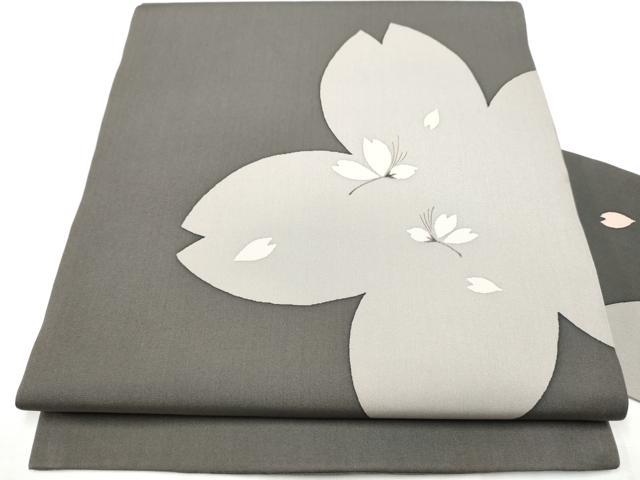 平和屋着物●塩瀬　九寸名古屋帯　舞桜文　金糸　正絹　逸品　CAAZ4338hy