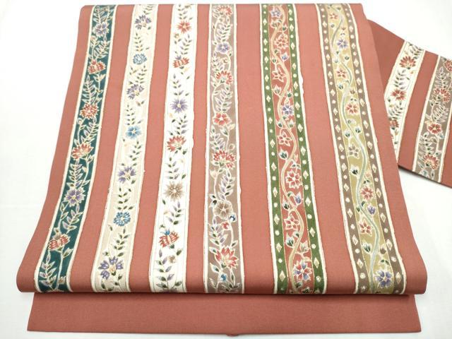 平和屋着物●塩瀬　九寸名古屋帯　更紗花間道　金彩　正絹　逸品　CAAZ4341hy