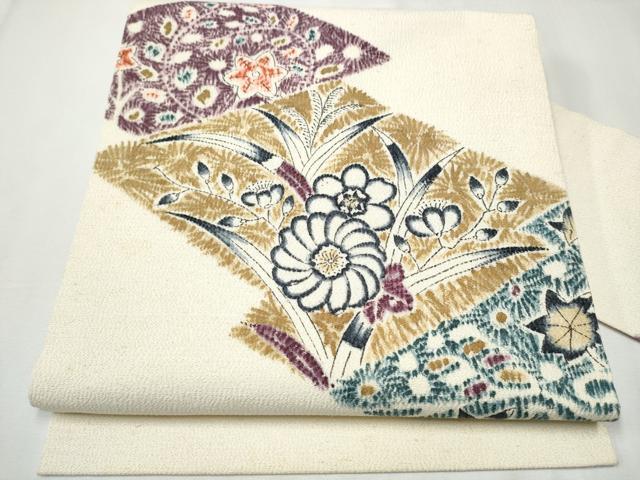 平和屋着物●九寸名古屋帯　型染め　草花文　三越扱い　正絹　逸品　CAAZ4354hy