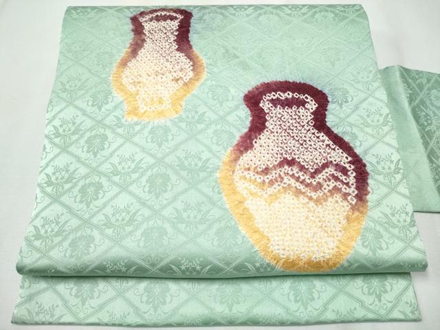平和屋着物●九寸名古屋帯　絞り　陶器文　引き抜き帯　正絹　逸品　CAAZ4359hy