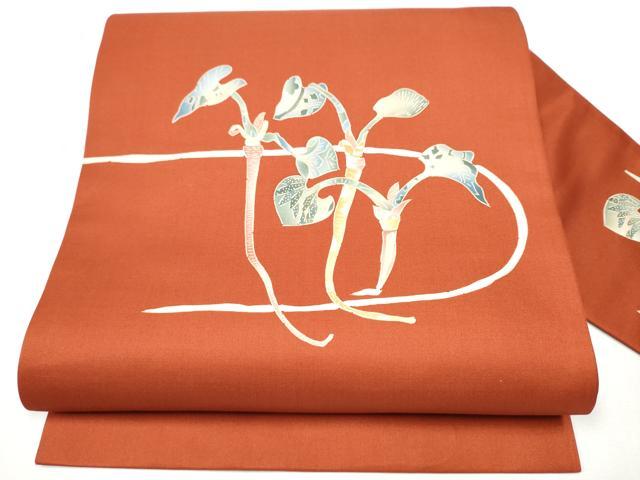 平和屋着物●九寸名古屋帯　陶器枝葉文　正絹　逸品　CAAZ4373hy