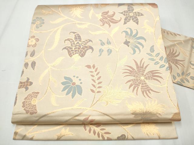 平和屋着物●全通柄　九寸名古屋帯　更紗花唐草文　金糸　正絹　逸品　CAAZ4378hy