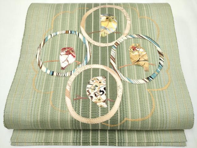 平和屋着物●八寸名古屋帯　刺繍　フクロウ　金彩　正絹　逸品　CAAZ4382hy