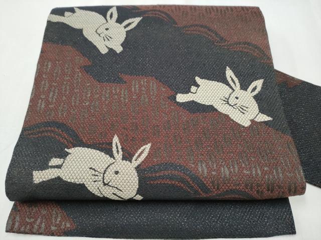 平和屋着物●九寸名古屋帯　兎　金糸　正絹　逸品　CAAZ4383hy