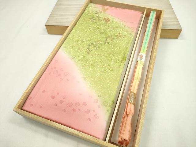 平和屋着物●和装小物　帯締め・帯揚げセット　萩蝶文　たたき染め　金彩　逸品　未使用　CAAZ6034ju