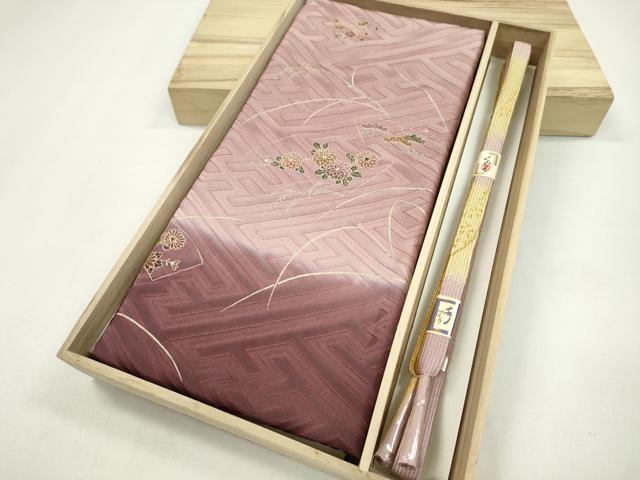 平和屋着物●和装小物　帯締め・帯揚げセット　地紙草花文　暈し染め　高麗組　金糸　逸品　未使用　CAAZ6036ju