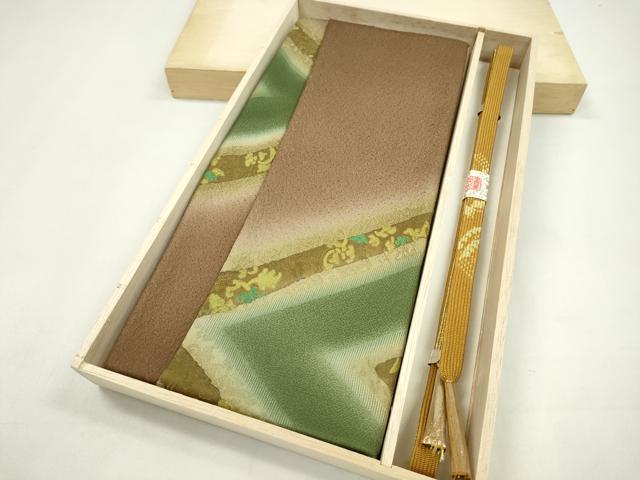 平和屋着物●和装小物　帯締め・帯揚げセット　地紋起こし　菱草花文　暈し染め　丹後ちりめん　高麗組　金糸　逸品　未使用　CAAZ6041ju