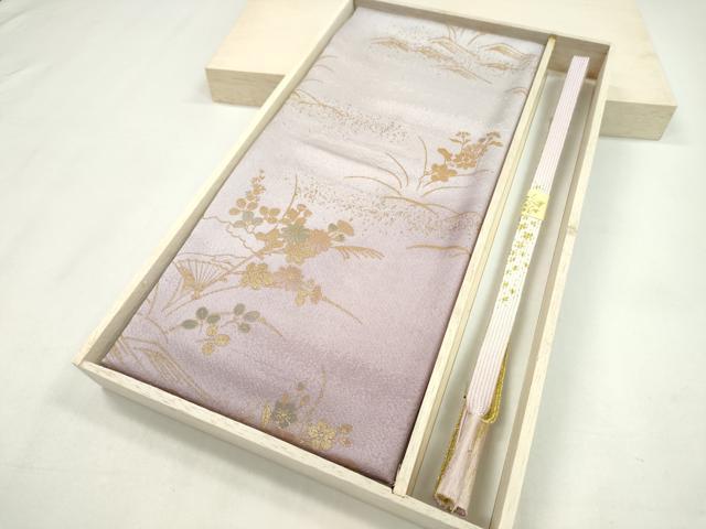 平和屋着物●和装小物　帯締め・帯揚げセット　扇草花文　暈し染め　金彩　高麗組　逸品　未使用　CAAZ6075ju
