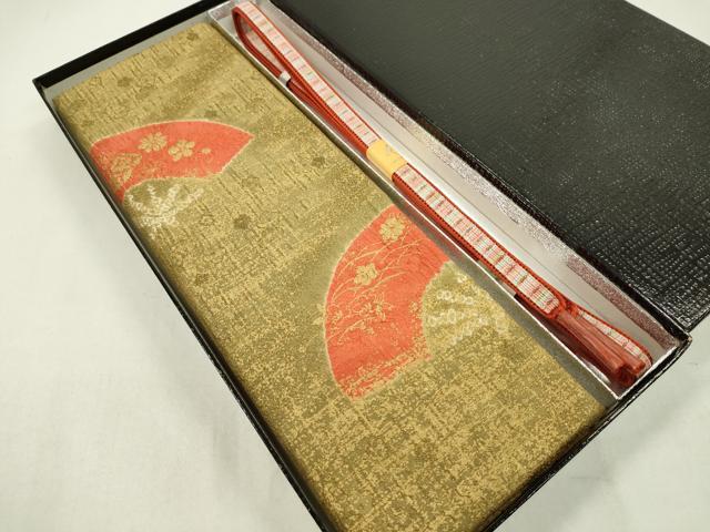 平和屋着物●和装小物　帯締め・帯揚げセット　絞り　扇面草花文　金彩　逸品　未使用　CAAZ6093ju