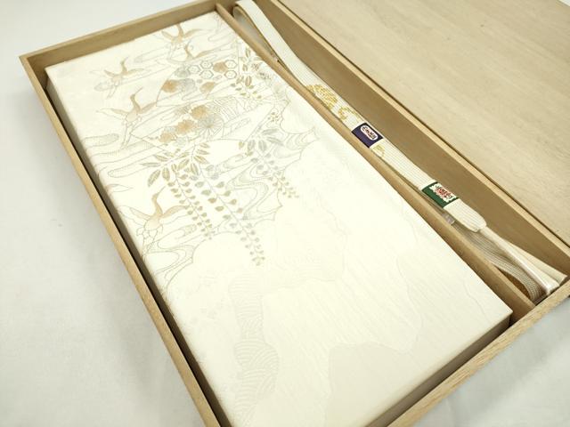平和屋着物●和装小物　帯締め・帯揚げセット　礼装用　地紙重ね飛鶴流水花文　金銀彩　高麗組　逸品　未使用　CAAZ6234ju
