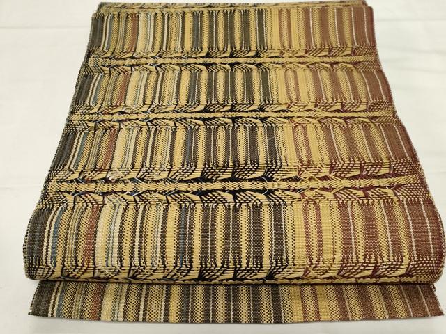 平和屋着物●八寸名古屋帯　捩り織　間道　銀糸　正絹　逸品　CAAZ6406dy