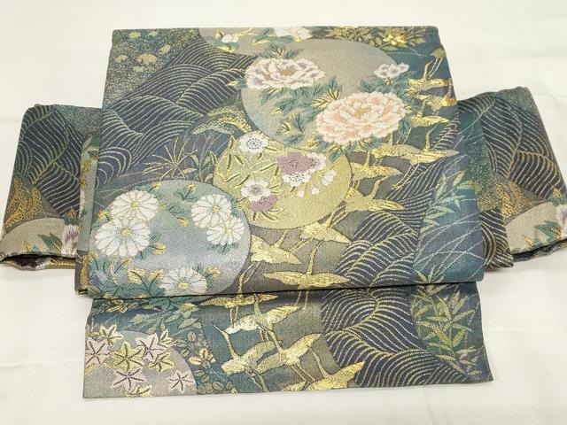 平和屋着物●つけ帯　正倉院飛鶴花蝶文　金糸　正絹　逸品　CAAZ6408dy