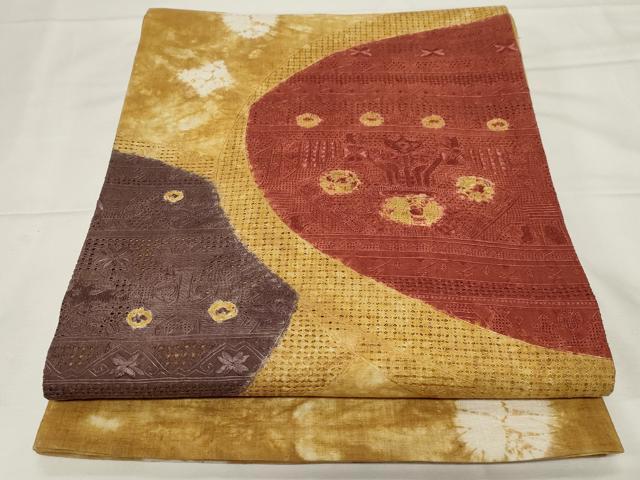 平和屋着物●中国三大刺繍　スワトウ刺繍　六通柄袋帯　絞り　紬地　舞蝶吉祥文　正絹　逸品　CAAZ6426dy