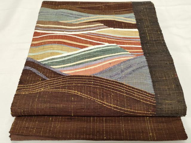 平和屋着物●太鼓柄袋帯　紬地　すくい織　立波文　正絹　逸品　CAAZ6434dy