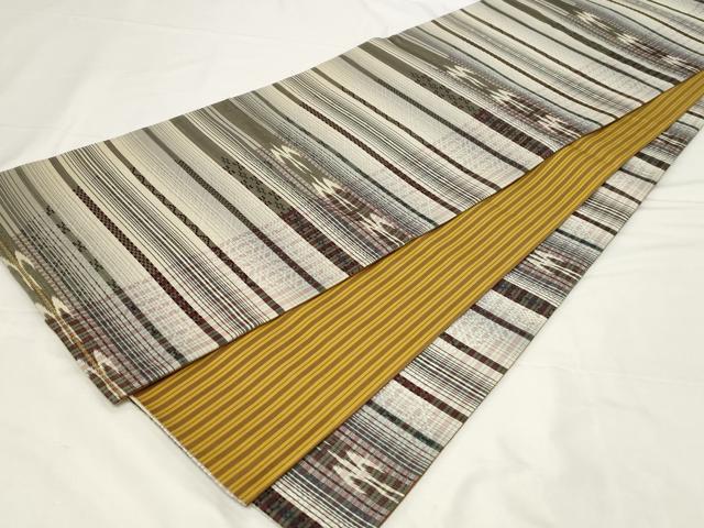 平和屋着物●両面　全通柄袋帯　紬地　花織　横段飛鳥文　正絹　逸品　CAAZ6435dy