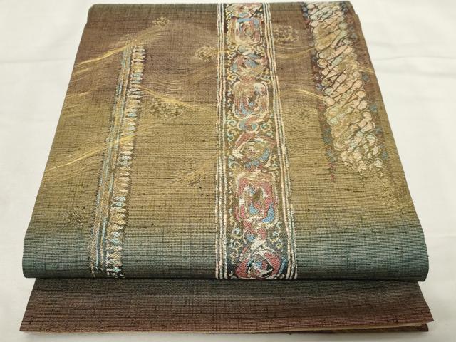 平和屋着物●名門　しょうざん　生紬　紙屋川伝承　絹漉貴　太鼓柄袋帯　吉祥文　金通し地　正絹　逸品　CAAZ6462dy