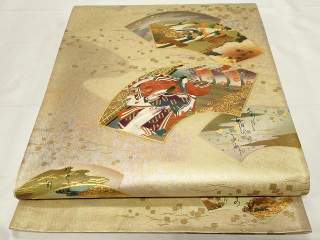 平和屋着物●漆工芸作家　金森一博　六通柄袋帯　地紙人物文　金彩　正絹　逸品　CAAZ6463dy