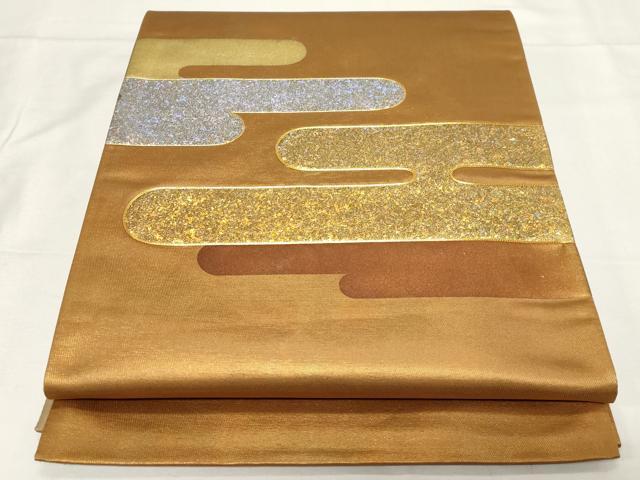 平和屋着物●太鼓柄袋帯　駒刺繍　エ霞文　金銀彩　引箔　正絹　逸品　CAAZ6468dy