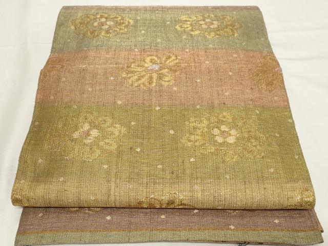 平和屋着物●西陣図案家 徳田義三　六通柄袋帯　紬地　燦煌華　金糸　正絹　逸品　CAAZ6479dy