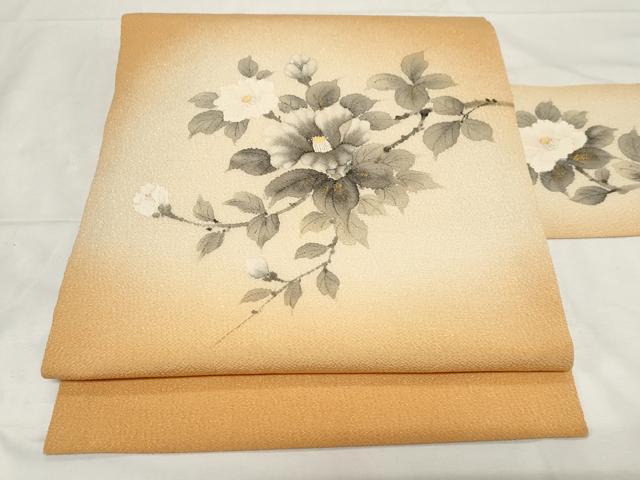 平和屋着物●内山晴祥　手描き　九寸名古屋帯　草花文　金彩　正絹　逸品　未使用　CAAZ6487dy